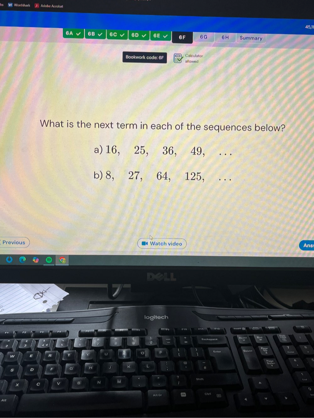 Solved: Wordshark Adobe Acrobat 45,11 6A 6B 6C 6D 6E 6F 6 G 6H Summary Bookwork code: 6F Calcul ...