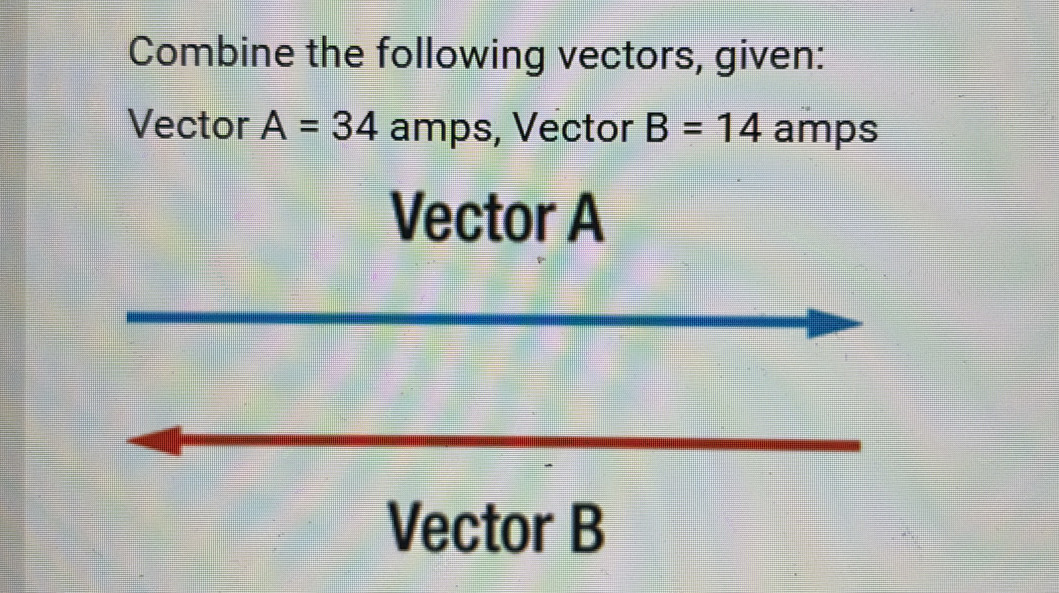 Solved: Combine the following vectors, given: Vector A=34 amps, Vector B=14 amps Vector A Vector ...
