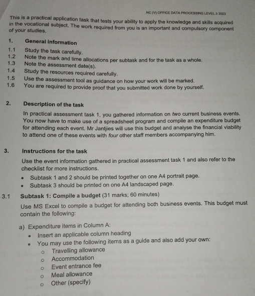 Solved: NC (V) OFFICE DATA PROCESSING LEVEl 3 2023 This is a practical ...