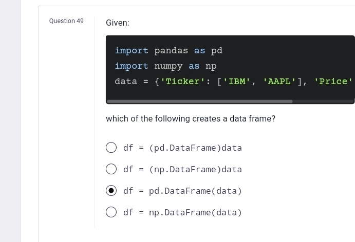 Solved: Given: import pandas as pd import numpy as np data = 'Ticker ...