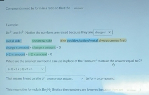 Solved: Compounds need to form in a ratio so that the Answer Example ...