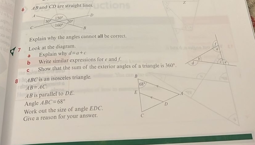 Solved: AB and CD are straight lines. Explain why the angles cannot all ...