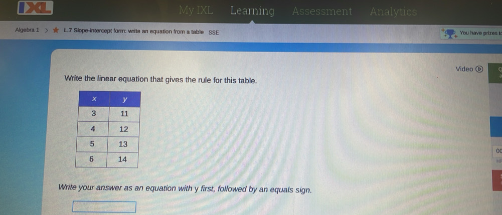 Solved: My IXL Learning Assessment Analytics Algebra 1 L.7 Slope-intercept form: write an ...
