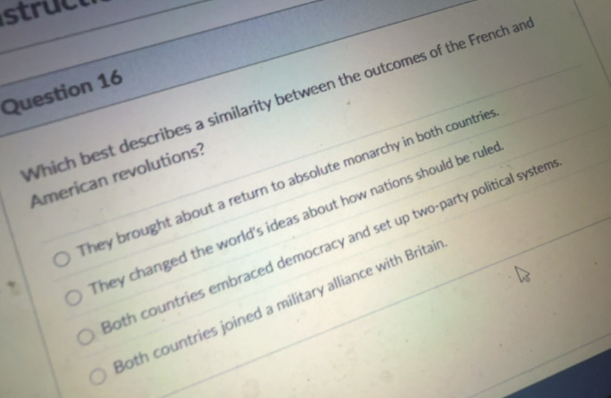 Solved: struct Question 16 Which best describes a similarity between ...