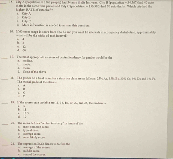 Solved: City A (population =1567 people) had 34 auto thefts last year ...