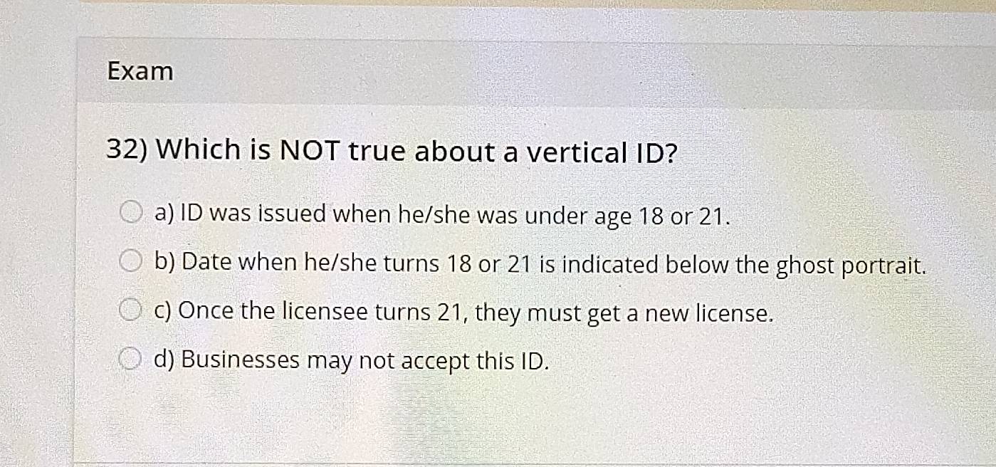 Solved: Exam 32) Which is NOT true about a vertical ID? a) ID was ...