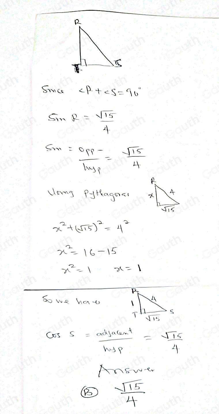 Solved: In right triangle RST, the sum of the measures of angle R and ...