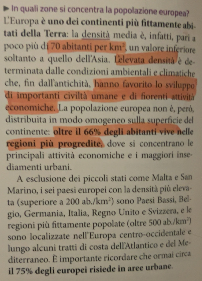 Risolto:In quali zone si concentra la popolazione europea? L'Europa è ...