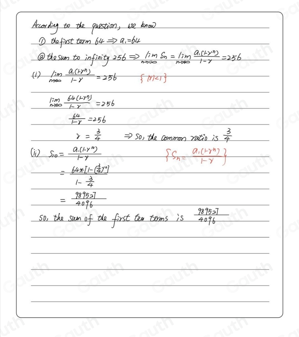 Giải quyết:A geometric progression has first term 64 and sum to ...