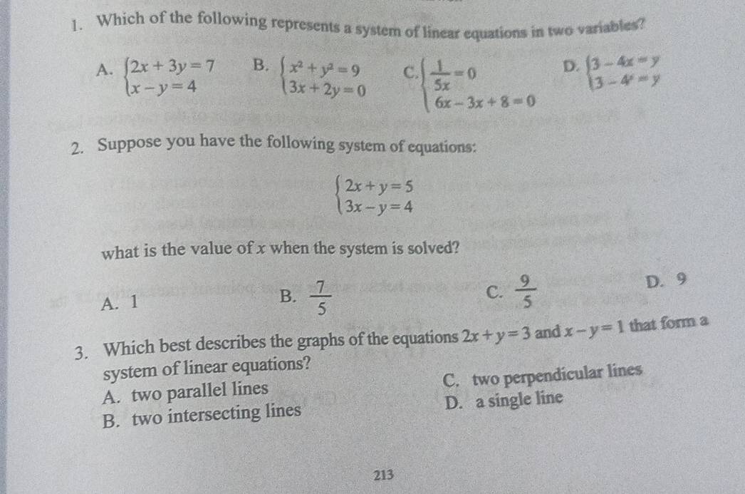 Solved: Which of the following represents a system of linear equations ...