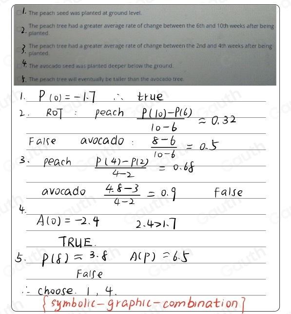 Solved: A botanist plants an avocado seed and a peach seed and observes the heights of the trees ...