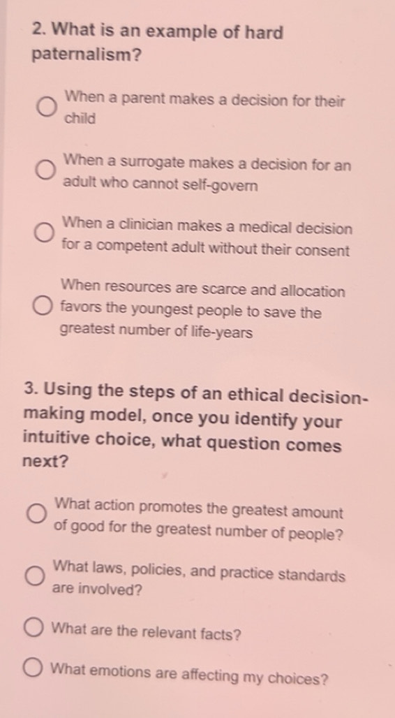 Solved: What is an example of hard paternalism? When a parent makes a ...