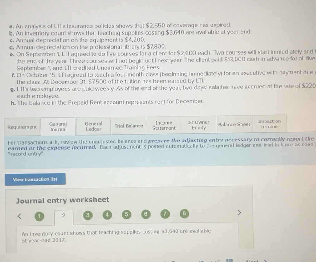 Solved: An analysis of LTI's insurance policies shows that $2,550 of ...