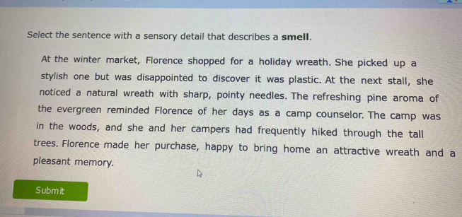 تم الحل:Select the sentence with a sensory detail that describes a ...