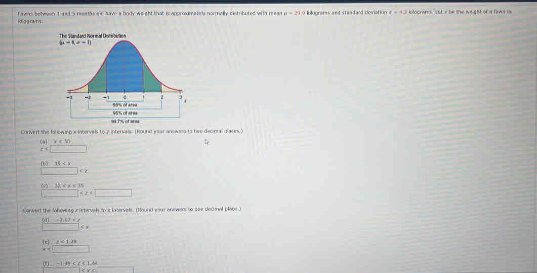 Solved: Fawns between 1 and 5 months old have a body weight that is ...