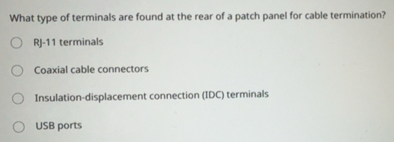 Solved: What type of terminals are found at the rear of a patch panel ...