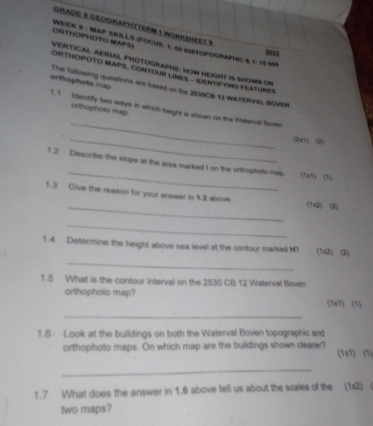 Solved: GradE 9 geograPhytERM 1 Worksheet 9 ORTHOPHOTO MAPS) WEEK 9 ...