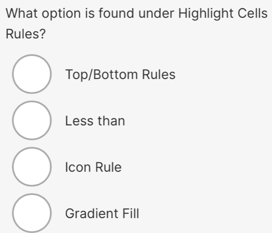 Solved: What option is found under Highlight Cells Rules? Top/Bottom ...