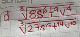 Resuelto: sqrt[3](88^6t^9v^4)/sqrt[3](27s^(15)t^(14)v^(10))