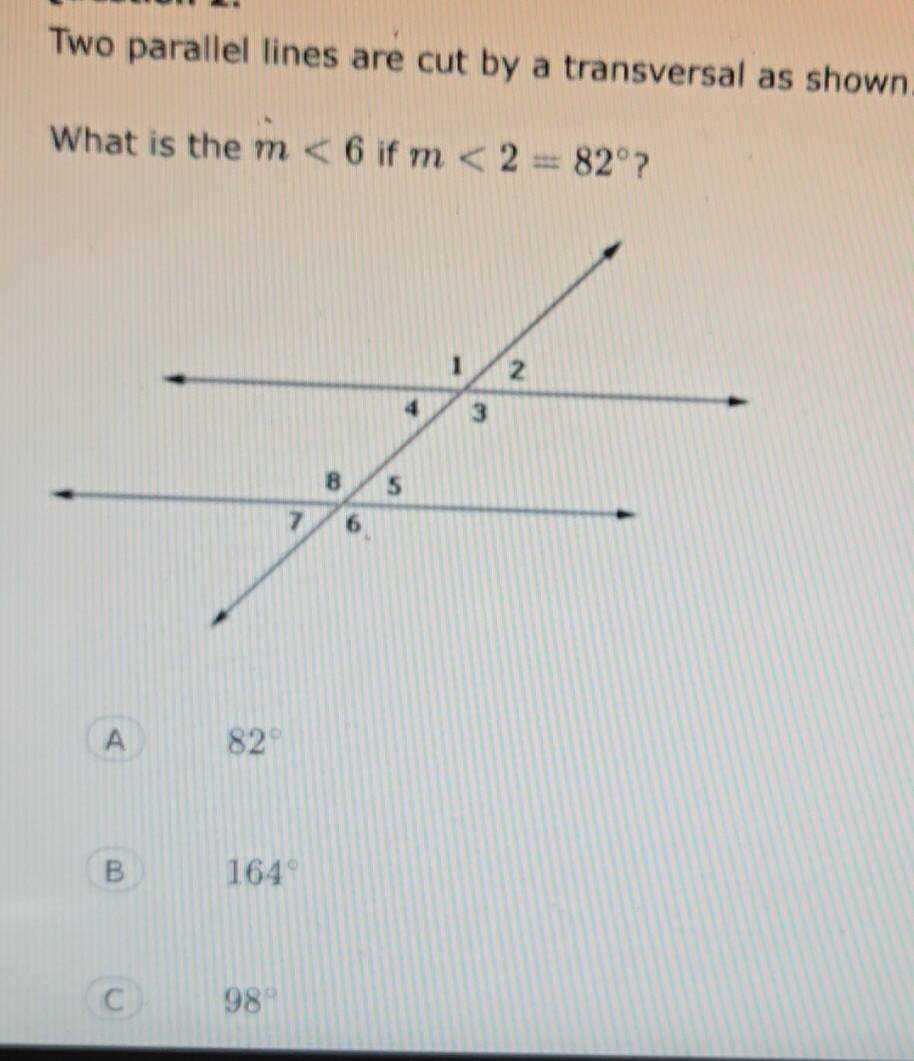 Solved: Two parallel lines are cut by a transversal as shown. What is the m