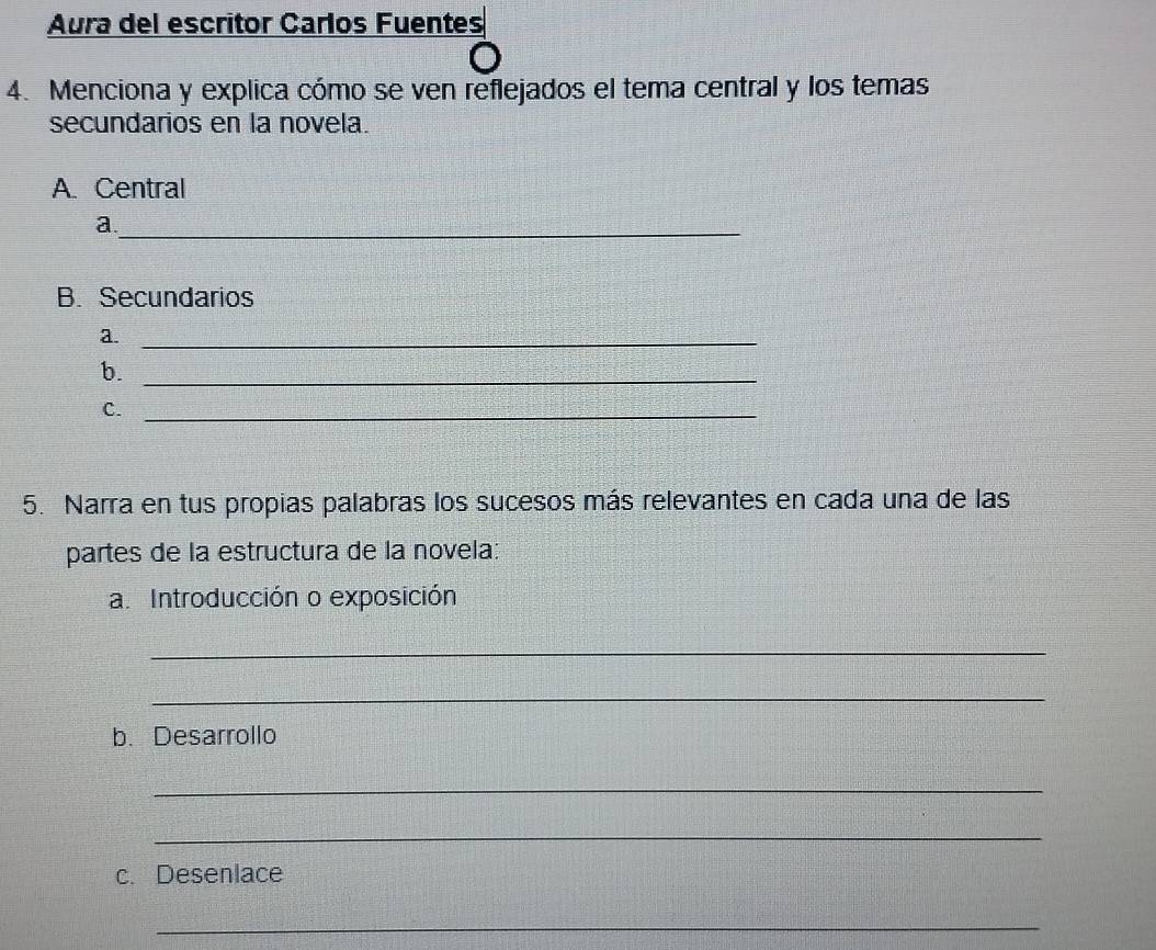 Solved: Aura del escritor Carlos Fuentes 4. Menciona y explica cómo se ...