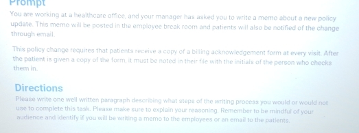 Solved: Prompt You are working at a healthcare office, and your manager ...