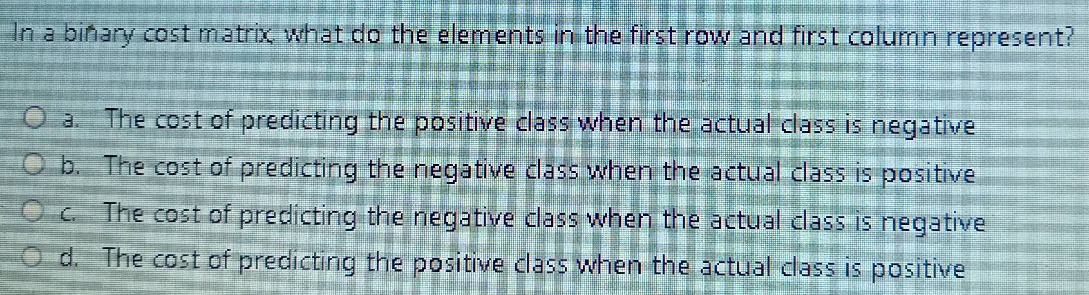 Solved: In a binary cost matrix, what do the elements in the first row ...