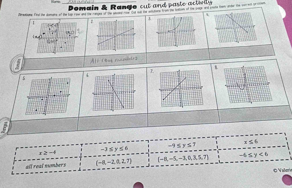 Solved: Name:_ Domain & Range cut and paste actwvily Directions: Find ...