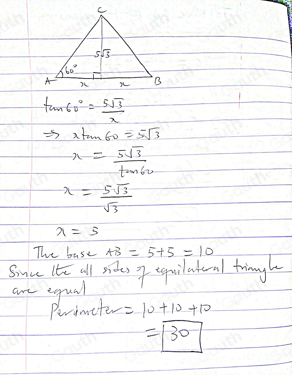 Solved: What is the perimeter of an equilateral triangle with a height ...
