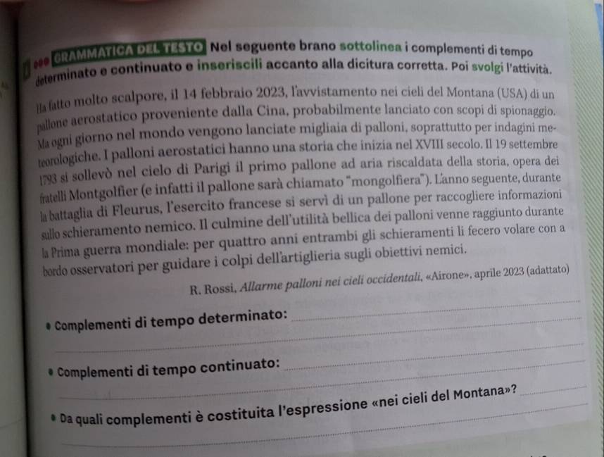 Risolto:es CRAMMATICA DEL TESTO. Nel seguente brano sottolinea i ...