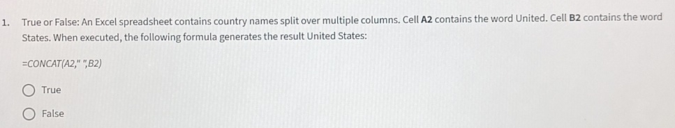 Solved: True or False: An Excel spreadsheet contains country names ...