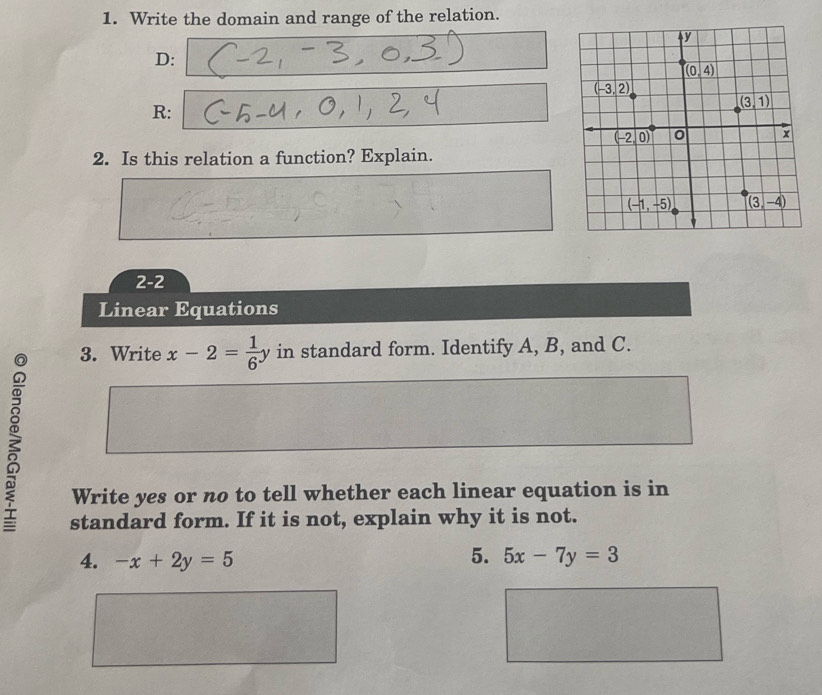 Solved: Write the domain and range of the relation. D: R: 2. Is this ...