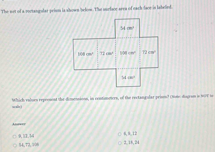 Solved: The net of a rectangular prism is shown below. The surface area ...