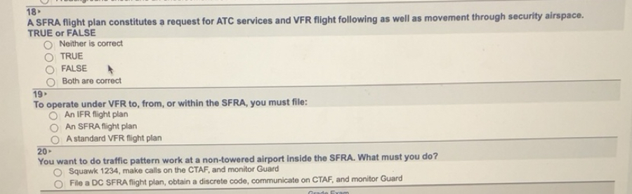 Solved: A SFRA flight plan constitutes a request for ATC services and ...