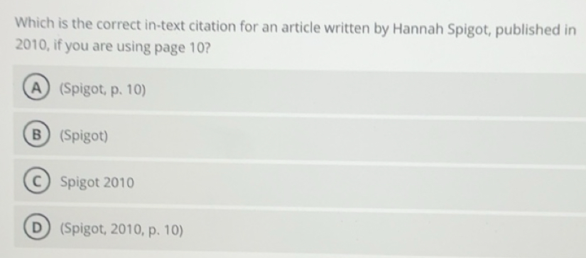 Solved: Which is the correct in-text citation for an article written by ...