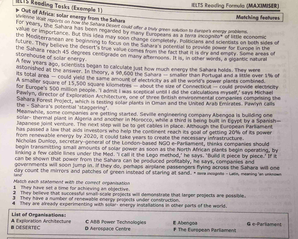 Giải quyết:IELTS Reading Formula (MAXIMISER) LTS Reading Tasks (Example ...