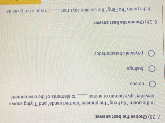 Solved: Choose the best answer. In the poem “Ku Fēng,” the phrases ...