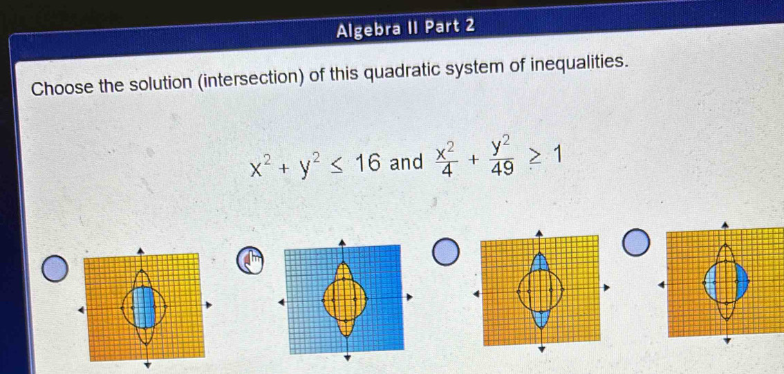 Solved: Algebra II Part 2 Choose the solution (intersection) of this ...