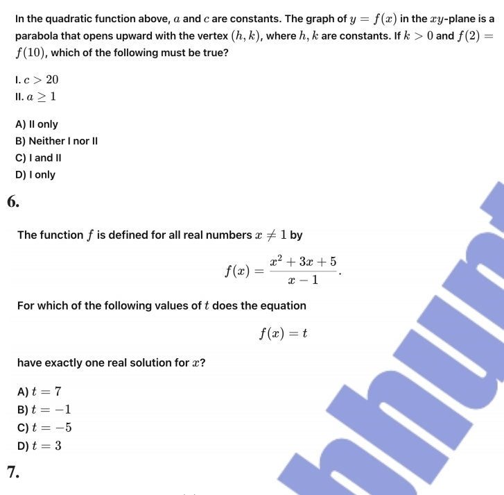 Solved: In the quadratic function above, a and c are constants. The ...