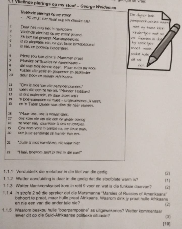 Solved: édigte se vrae 1.1 Vileende pierings op my stoof - George ...
