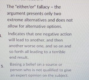 Solved: The "either/or" fallacy - the argument presents only two ...
