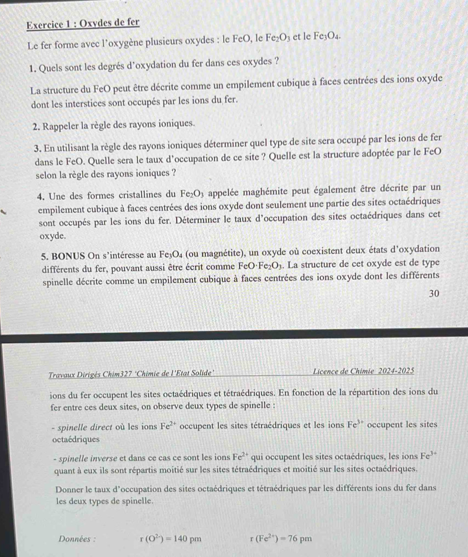 Résolu :Oxydes de fer Le fer forme avec l’oxygène plusieurs oxydes : le ...