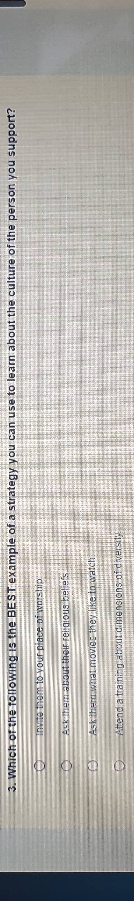 Solved: Which of the following is the BEST example of a strategy you ...