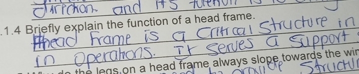 Solved: .1.4 Briefly explain the function of a head frame. _ _ egs n a ...