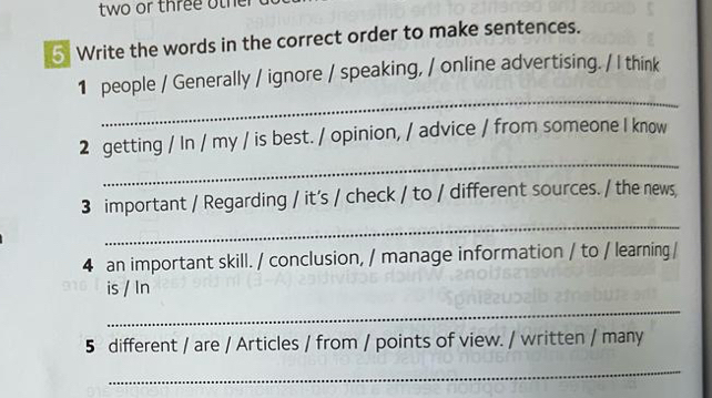 Risolto:two or three other 5 Write the words in the correct order to ...