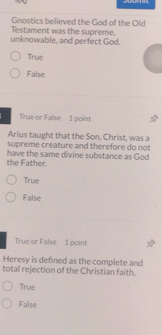 Solved: Gnostics believed the God of the Old Testament was the supreme ...