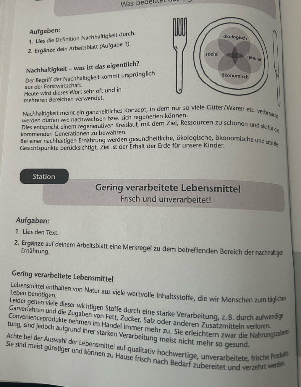 Gelöst:Was bed u tt Aufgaben: 1. Lies die Definition Nachhaltigkeit ...