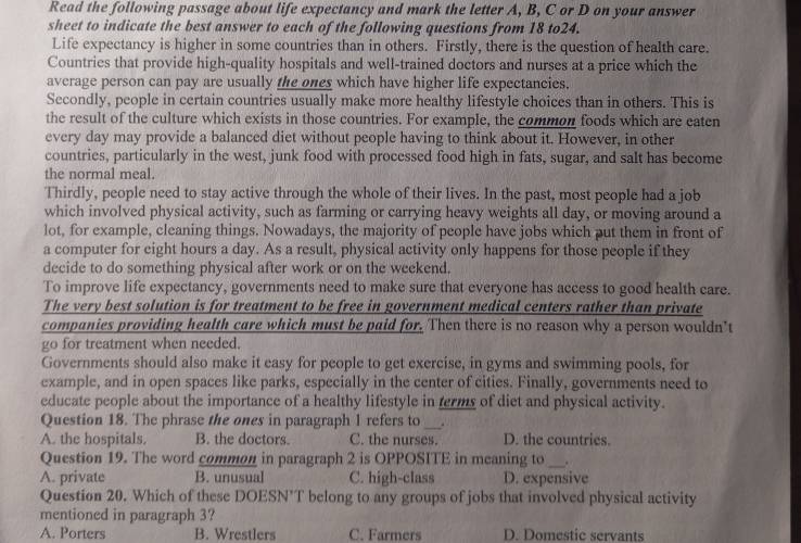 Giải quyết:Read the following passage about life expectancy and mark ...