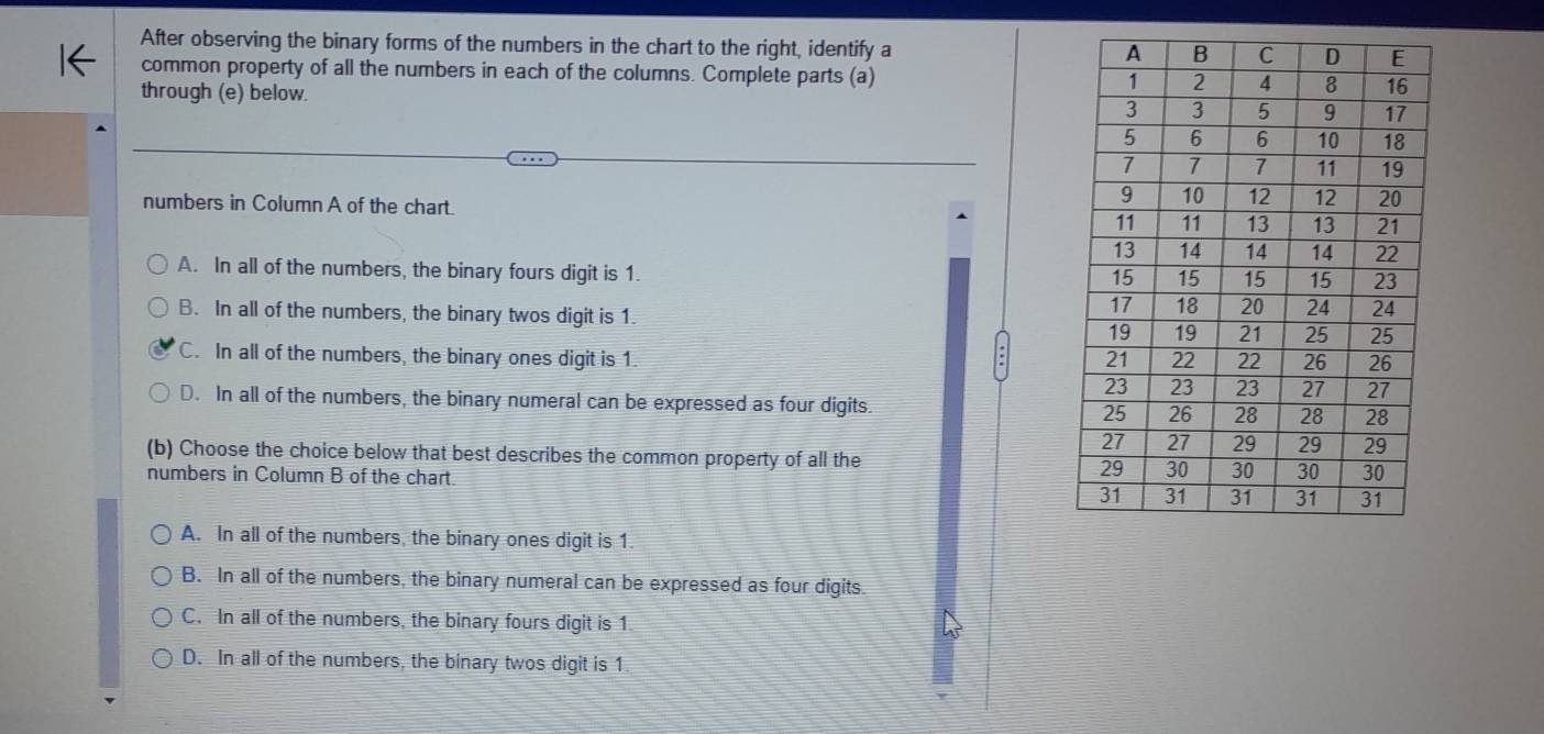 Solved: After observing the binary forms of the numbers in the chart to ...