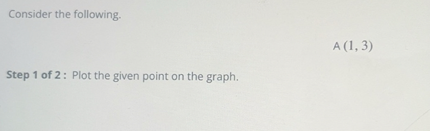 Solved: Consider the following. A(1,3) Step 1 of 2 : Plot the given ...